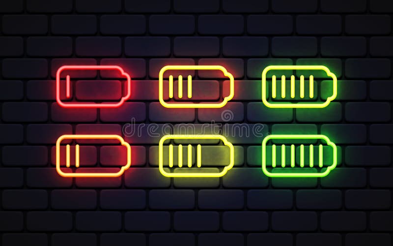 Battery Neon in 3d Style on Dark Background. Abstract Illustration with ...