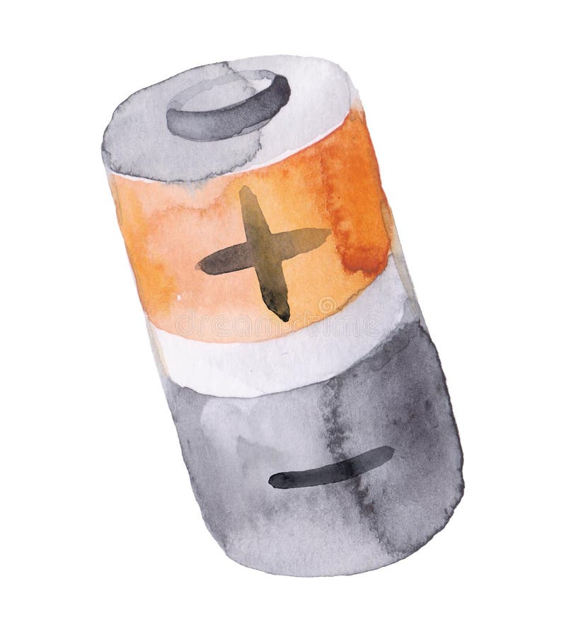 Battery in Orange and Black Watercolor Design Element Stock ...