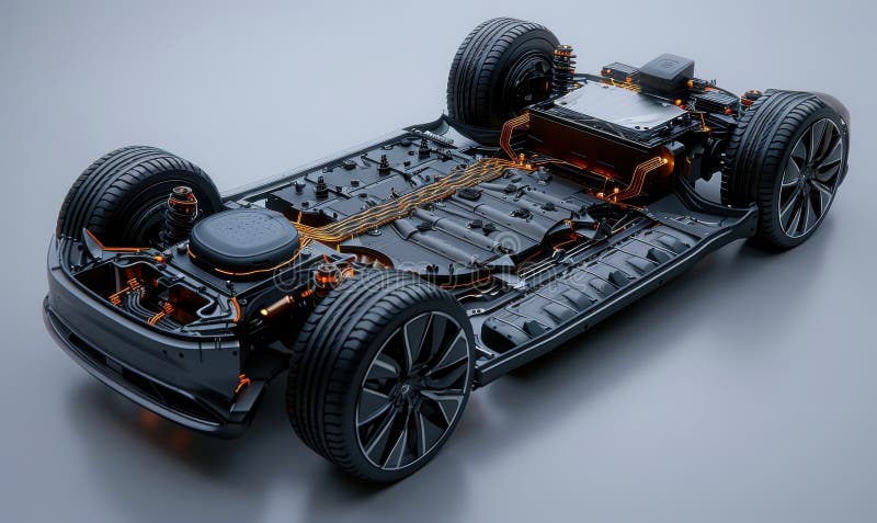 Battery Pack and Components of an Electric Car Displayed on a ...