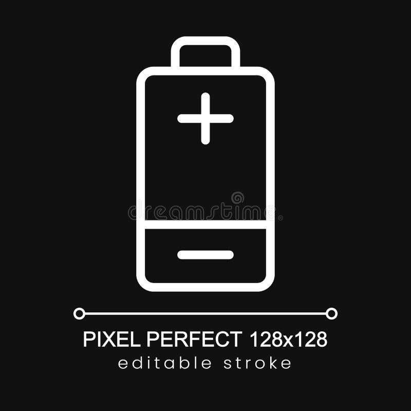Battery Pixel Perfect White Linear Icon for Dark Theme Stock Vector ...