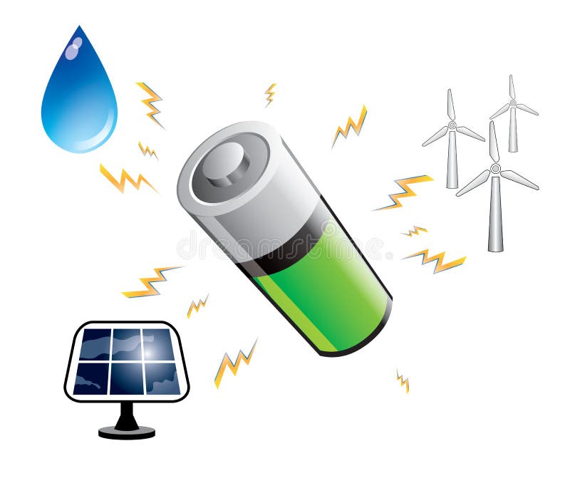 Battery Power Accumulation from Renewable Sources Stock Illustration ...
