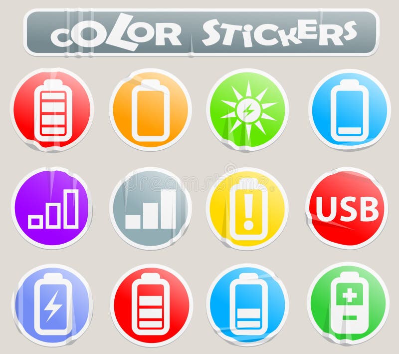 Battery and Power Color Stickers Stock Illustration - Illustration of ...