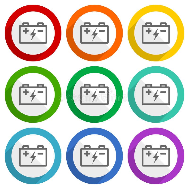 Battery, Power Storage Colorful Icons Collection, Round Glossy Icon Set ...