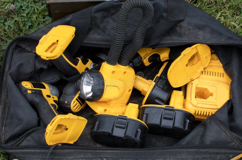 Battery Powered Hand Tool Set in a Bag Stock Photo - Image of detail ...