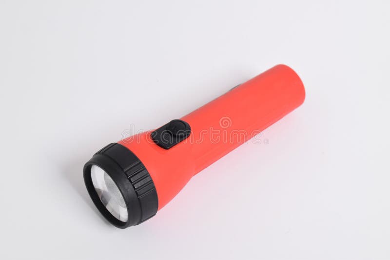 Battery-powered Red Flashlight Stock Image - Image of electricity ...