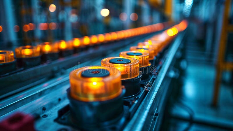 Battery Production Line in Factory Stock Illustration - Illustration of ...