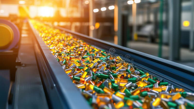 Battery Recycling Process in Modern Plant Stock Illustration ...