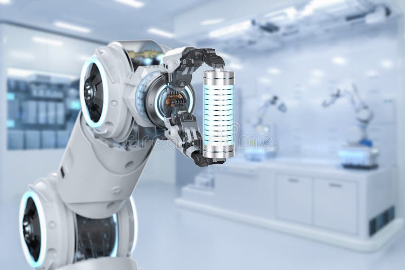 Battery Research and Development with Robot in Laboratory Stock ...