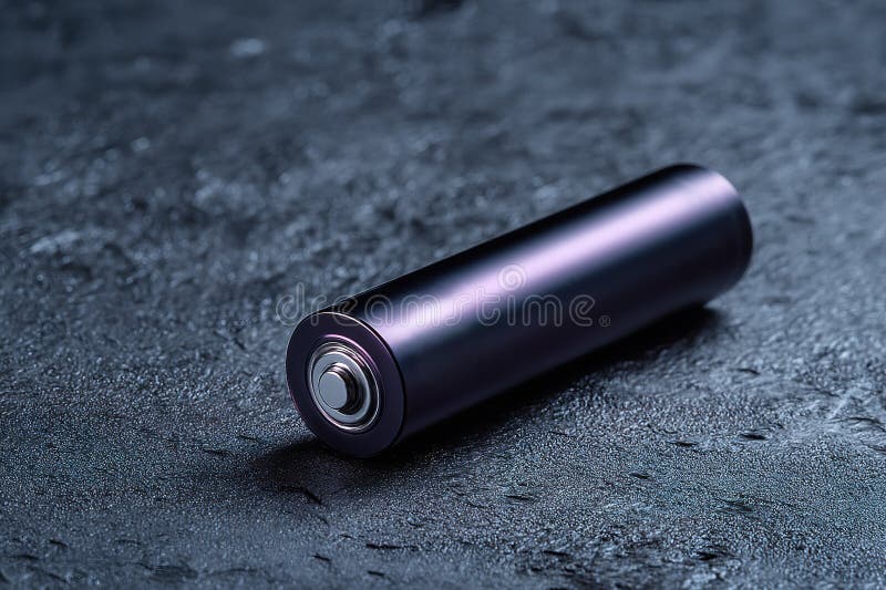 Battery Resting on a Textured Dark Surface with Subtle Reflections and ...