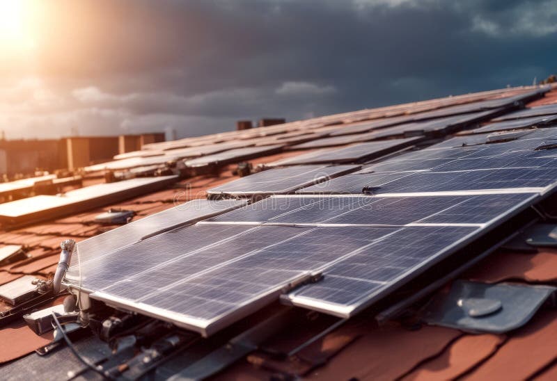 Battery Roof Solar Panorama Panel Architecture Background Building ...