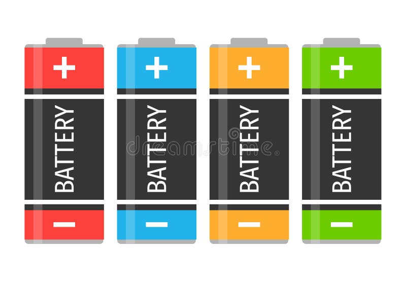 A Set of Four Colorful Batteries Stock Vector - Illustration of icon ...