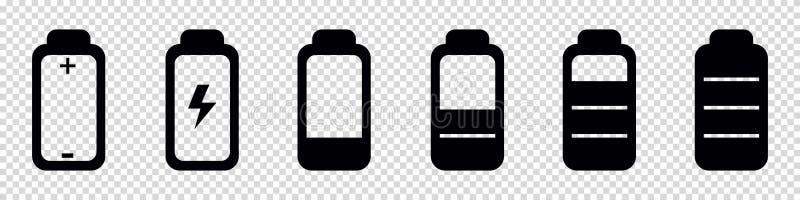 Battery Status Full, Half and Empty - Black Vector Icons Isolated on ...
