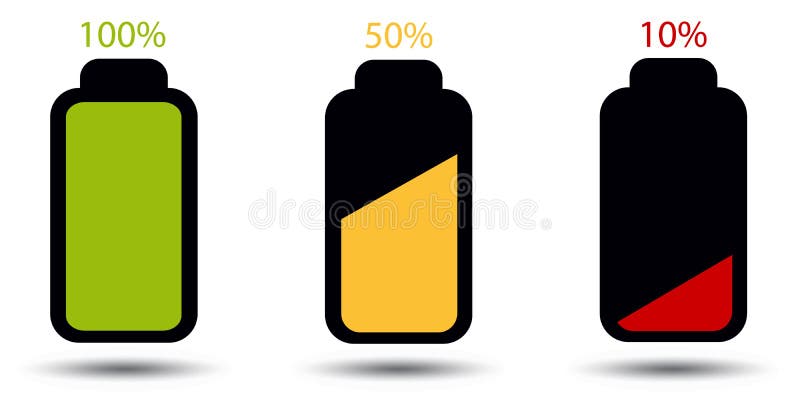 Battery Status Full, Half and Empty - Editable Vector Icons - Isolated ...