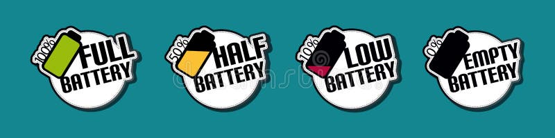 Battery Status Full Half Low Empty Stickers - Colorful Vector ...