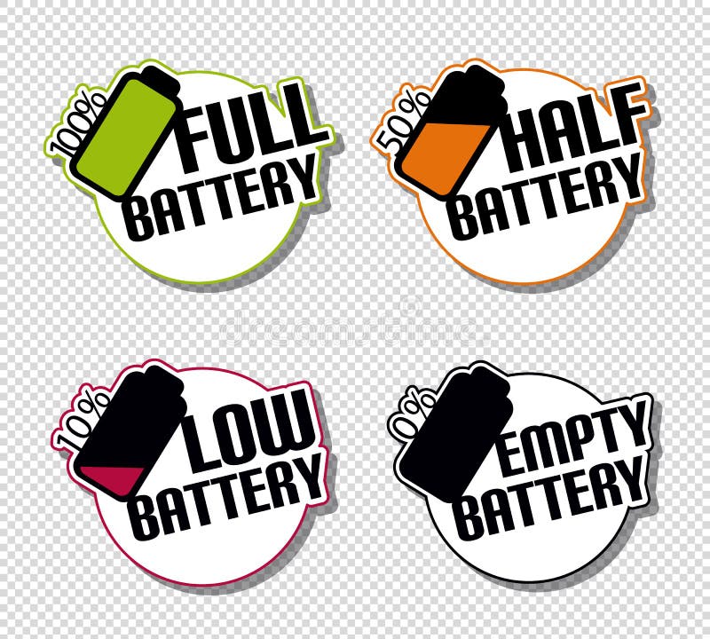 Battery Status Full Half Low Empty Stickers - Colorful Vector ...