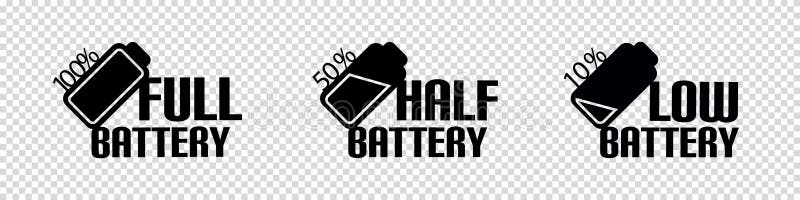 Battery Status Full Half Low Icons - Black Vector Illustrations ...