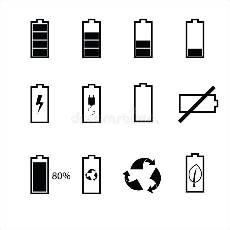 Battery status icons set stock vector. Illustration of electricity ...