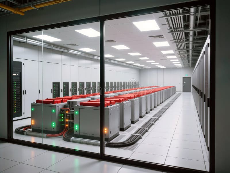 Battery Storage Racks in Modern Data Center Facility, Generative Ai Stock Illustration ...