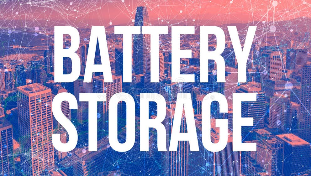 Battery Storage Theme with Abstract Network Patterns and Skyscrapers ...