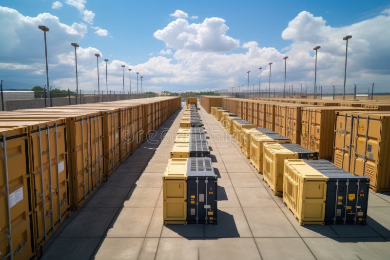 Battery Storage Units Arranged in a Grid Formation Stock Image - Image ...