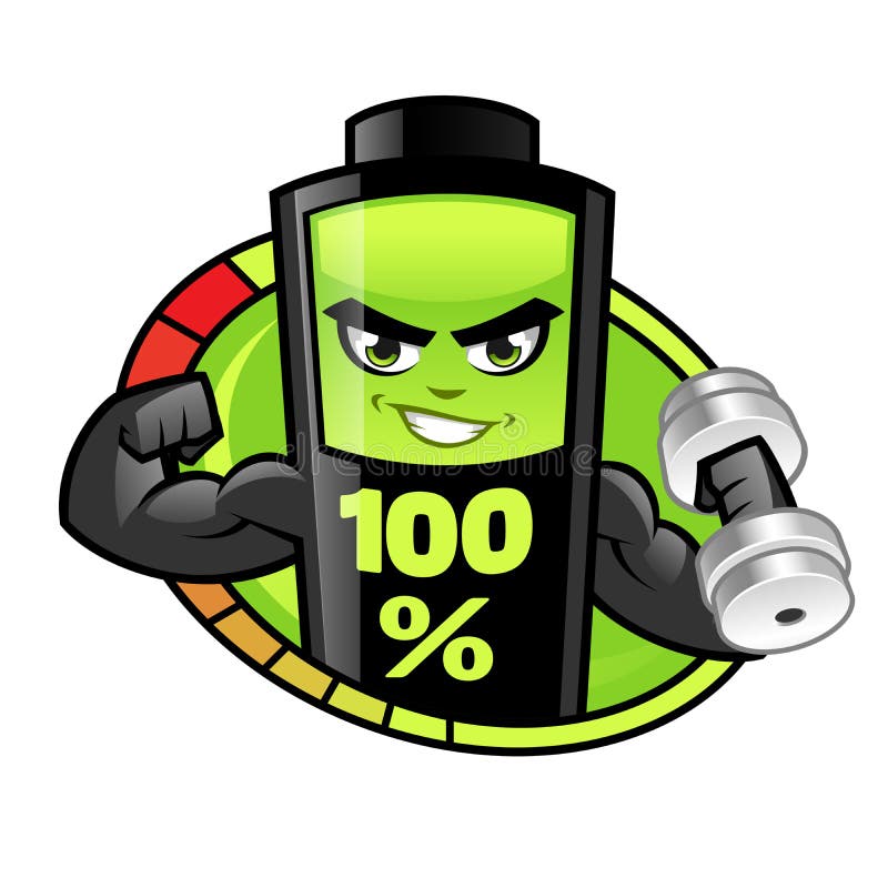 Strong Battery Man Standing and Shows His Muscles. Full Charged Green ...