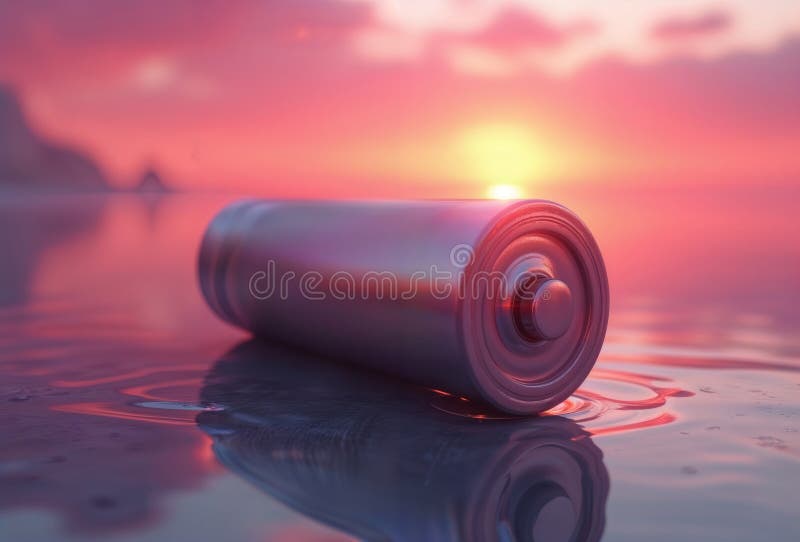 Battery Mirrors Sunset on Wet Shine, Generative Ai Stock Illustration ...