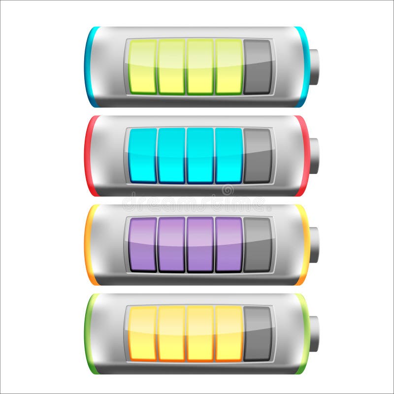 Battery Symbol Color Collection Set Stock Vector - Illustration of ...