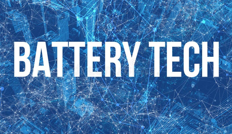 Battery Tech Theme with Abstract Cityscape Stock Illustration ...