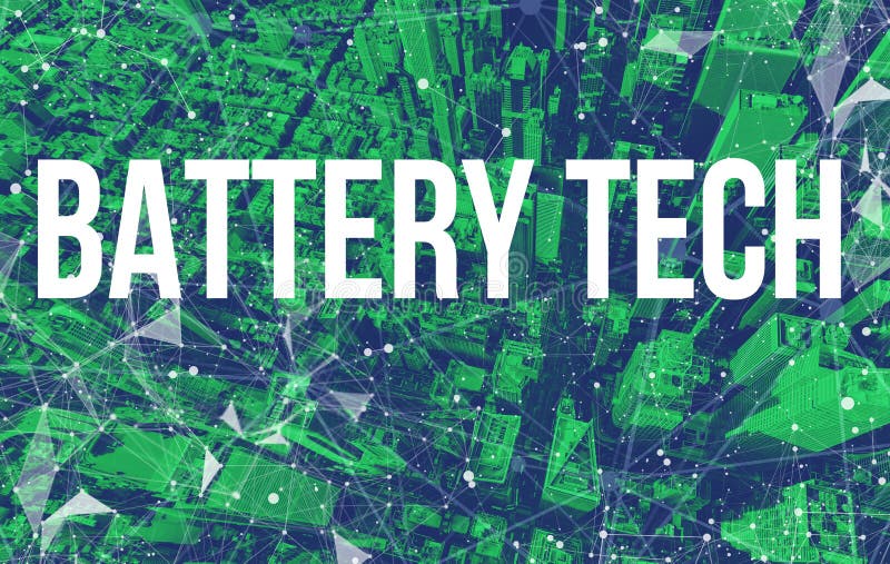 Battery Tech Theme with Abstract Network Patterns and Skyscrapers Stock ...