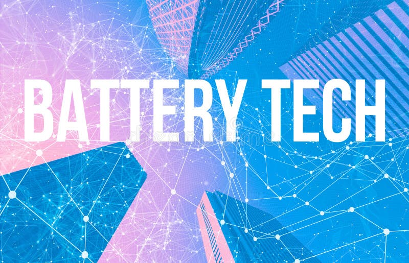 Battery Tech Theme with Abstract Network Patterns and Skyscrapers Stock ...