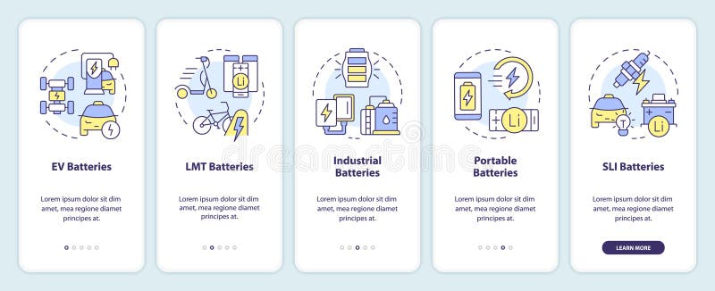 Battery Types Onboarding Mobile App Screen Stock Vector - Illustration ...