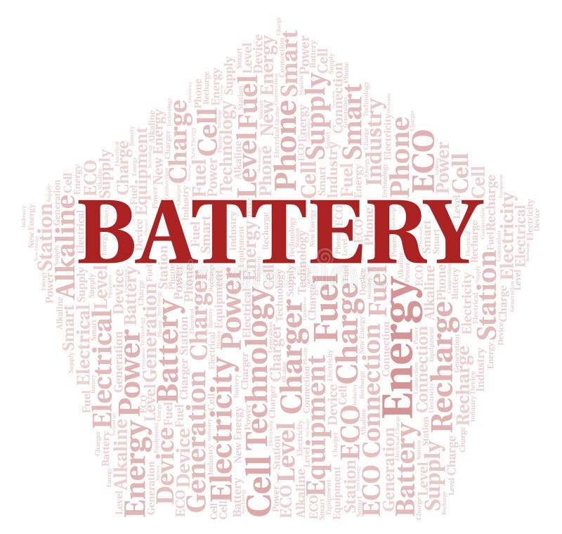 Battery Typography Word Cloud Create With The Text Only. Stock ...