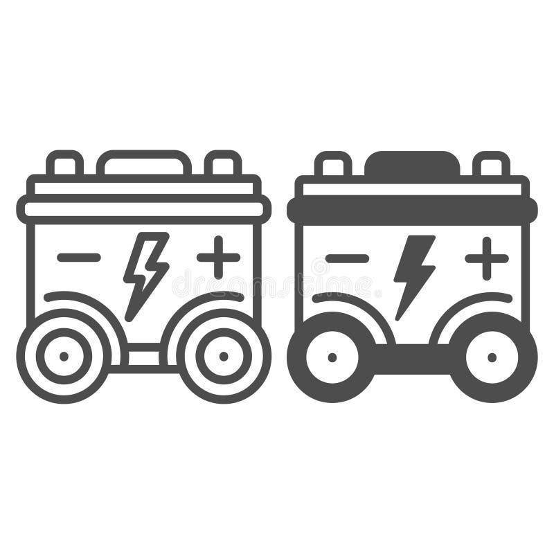 Battery on Wheels Line and Solid Icon, Energy Rechargeable Concept ...