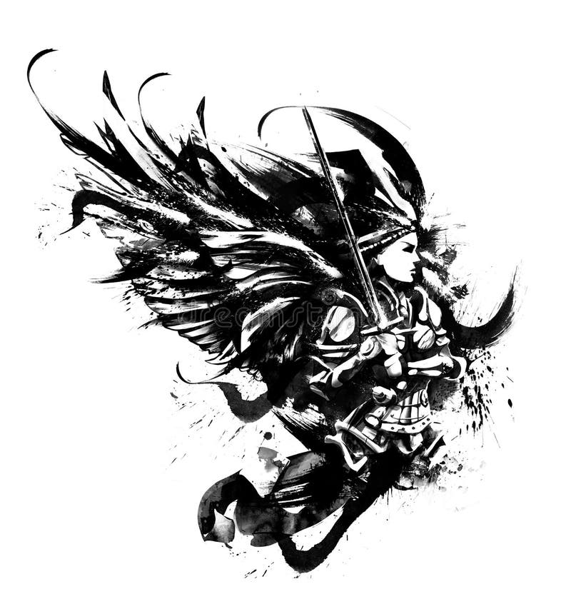 Battle Angel in Armor with Sword Stock Illustration - Illustration of ...