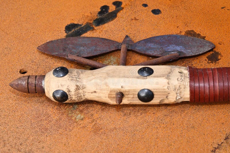 Battle axe stock photo. Image of hand, wood, soil, carving - 308781016