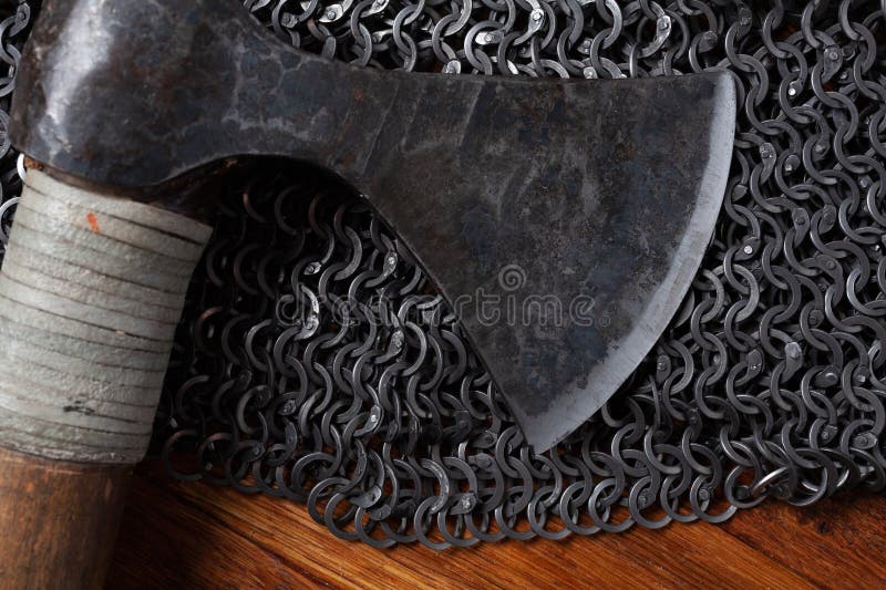 Battle Axe on Chain Mail Armor Stock Photo - Image of medieval, viking ...