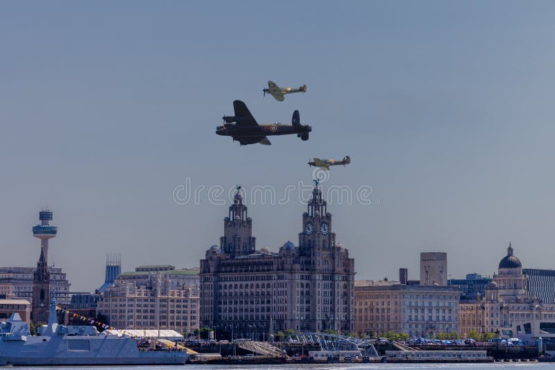 Battle of Britain Memorial Flight Over Liverpool Skyline Editorial ...