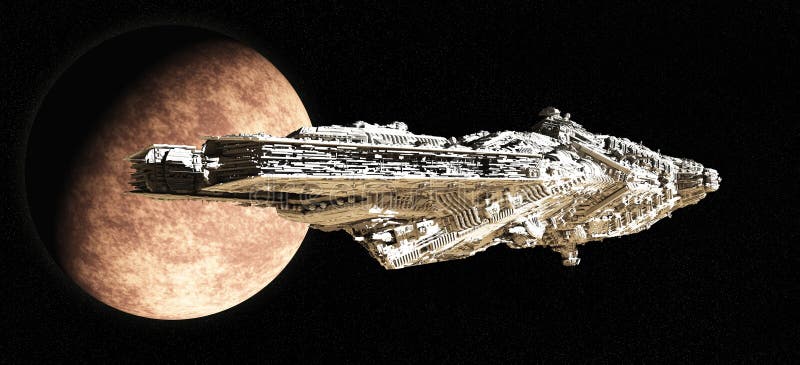 Battle Cruiser Leaving Orbit Stock Illustration - Illustration of alien ...
