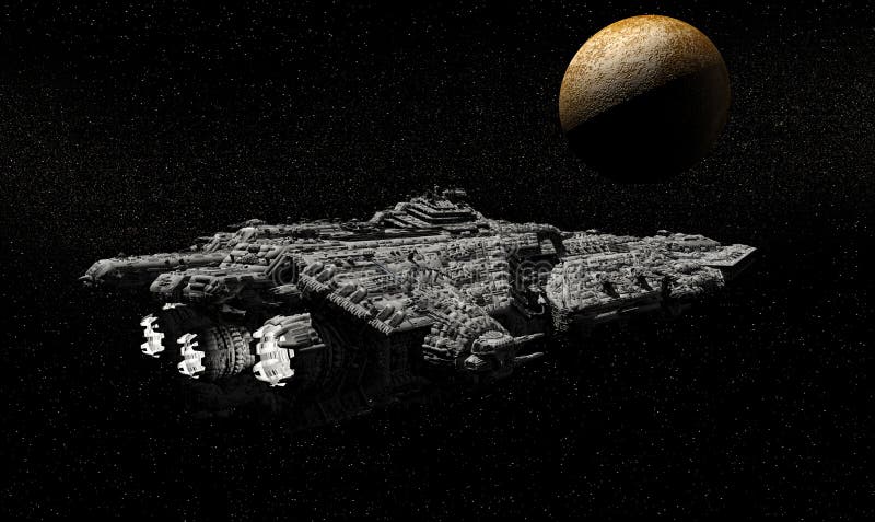 Battle Cruiser Leaving Orbit Stock Illustration - Illustration of alien ...