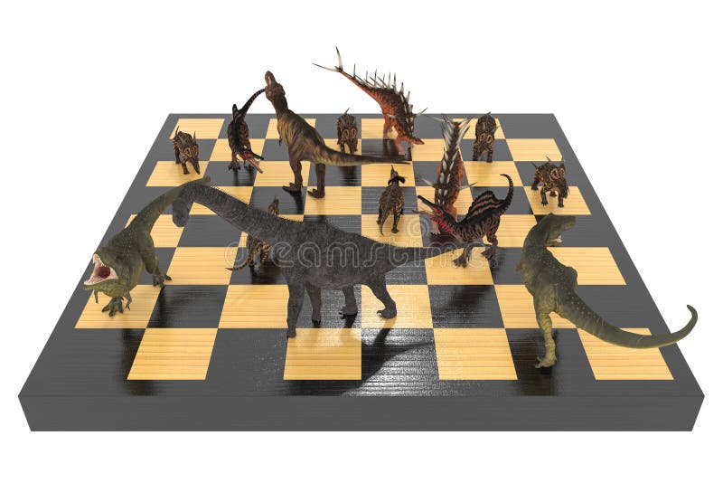 Battle of Different Dinosaurs on a Chessboard Stock Illustration ...