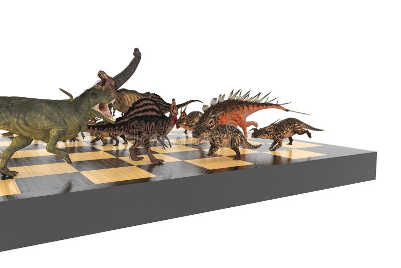 Battle of Different Dinosaurs on a Chessboard Stock Illustration ...