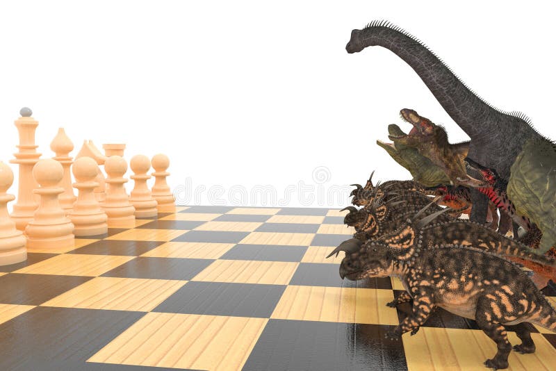 The Battle of Dinosaurs with Chess on a Chessboard Stock Illustration ...
