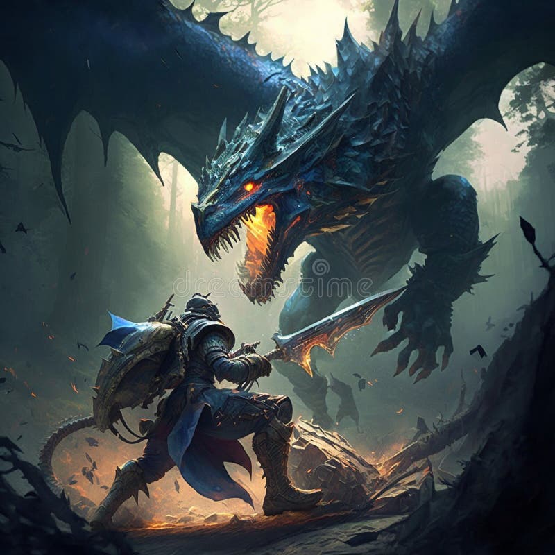 Battle with the Dragon stock illustration. Illustration of animals ...