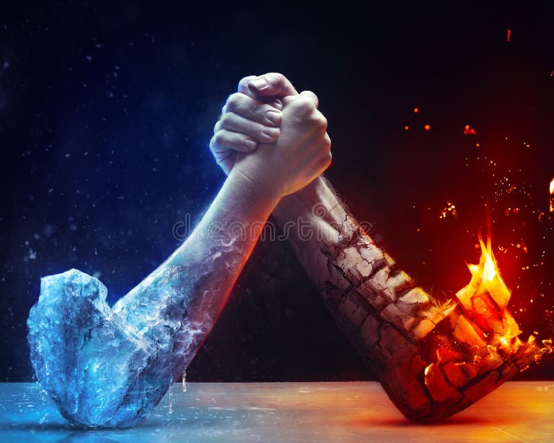 Battle between Fire and Ice Stock Illustration - Illustration of people ...