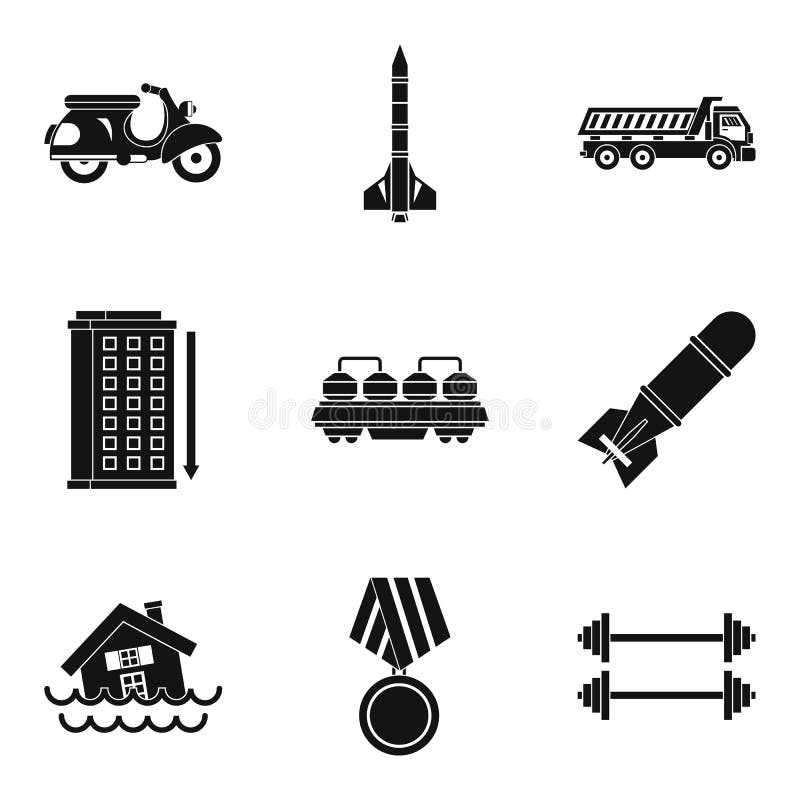 Battle Icons Set, Simple Style Stock Vector - Illustration of burden ...