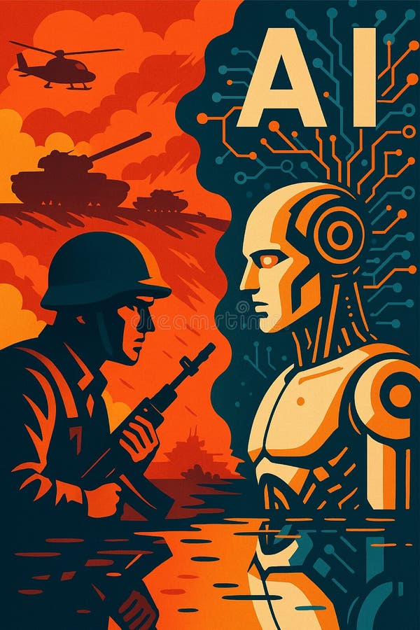 Battle of Man vs Machine stock illustration. Illustration of collage ...