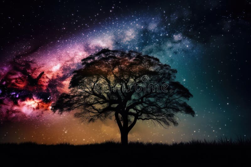 The Battle for Otherworldly Trees: a Starry Night Sky Stock ...