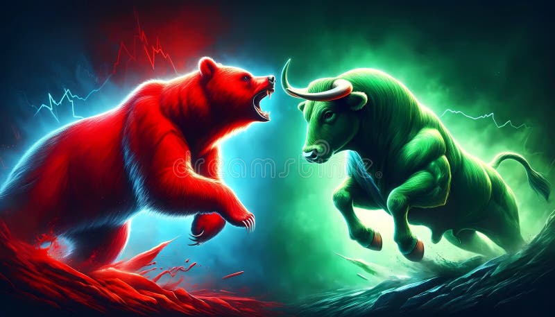 Battle between a Red Bear and a Green Bull, Indicating a Bull Versus ...