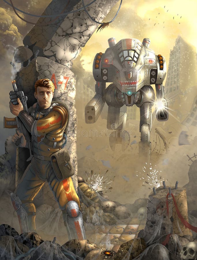 Battle with the robot stock illustration. Illustration of fantasy ...