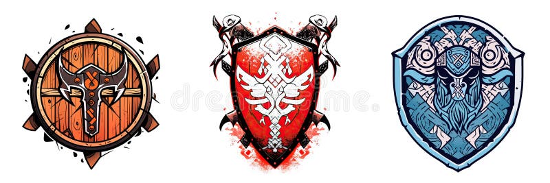 Battle Shield Warrior Viking Logo 2D AI Generated Stock Image - Image ...